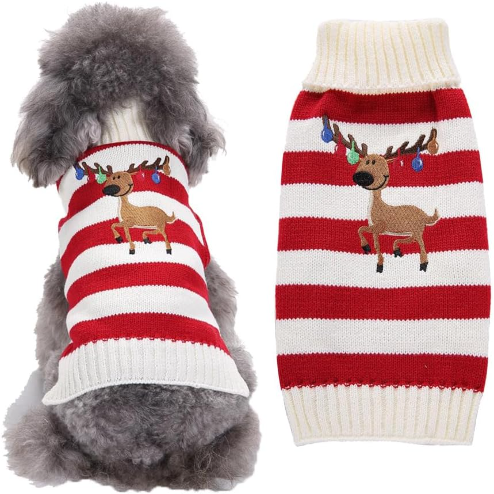 Платье для домашних животных олень праздничный зимний Рождественский свитер для питомца, одежда для кота Корги Золотого ретривера, размер M: длина 32см, грудь 38см, шея 31см, вес 73г, подходит для веса 8-12 кг, количество 1 штука