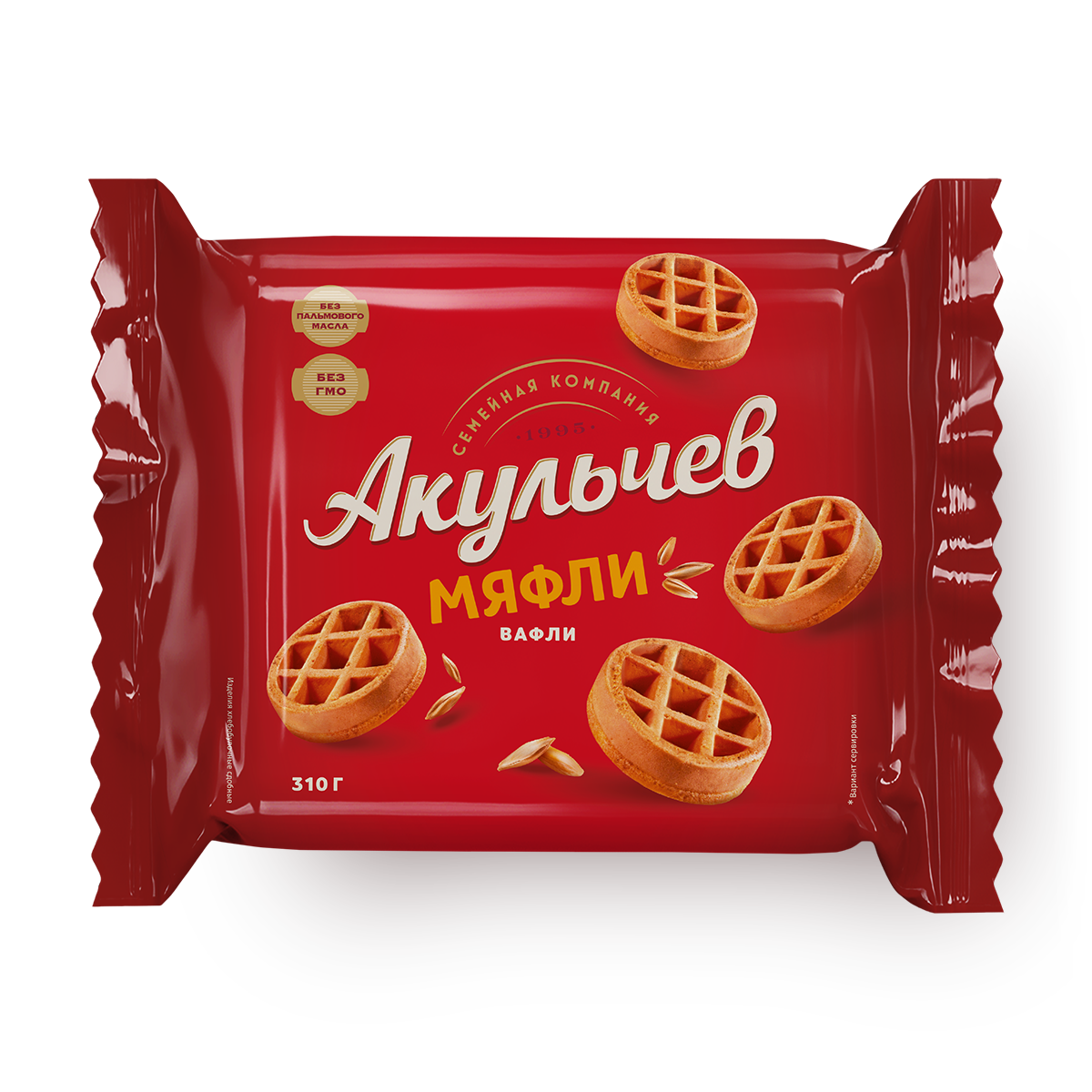 Вафли Акульчев Мяфли, сдобные, без ГМО и пальмового масла, 310 г