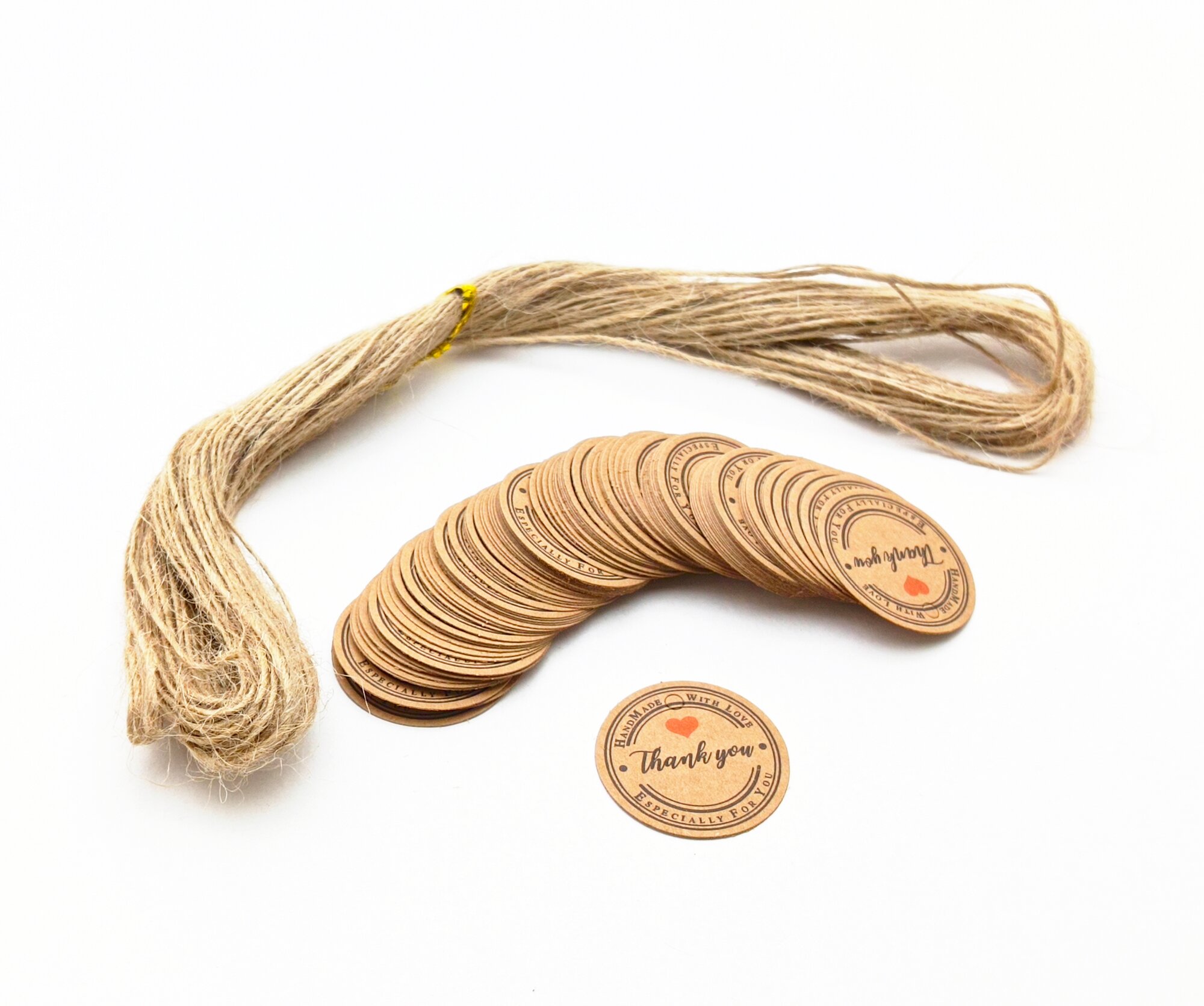 Этикетка, бирка и шнур для товаров ручной работы "Thank you Handmade with love "/ 1 шт.