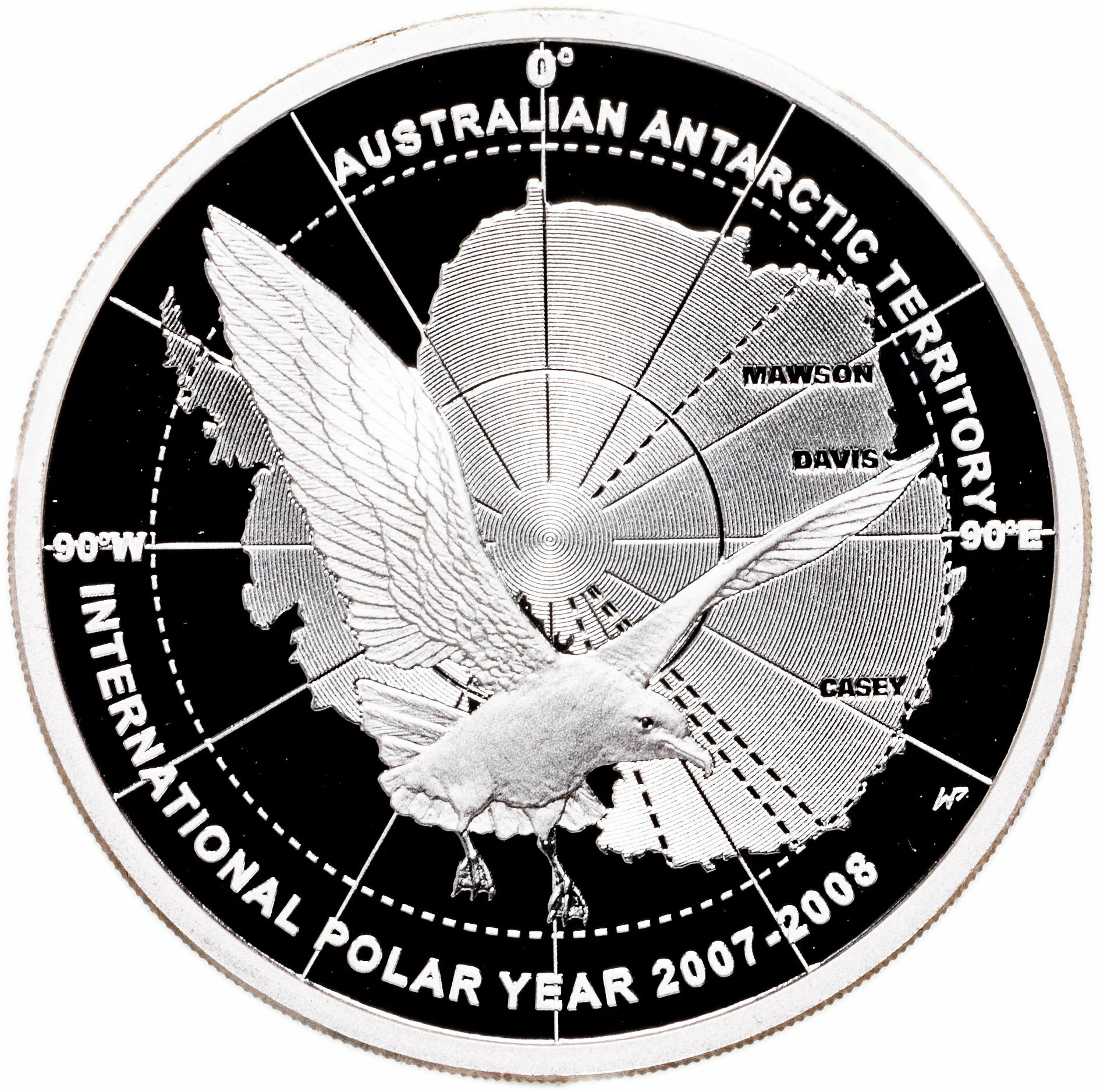 Австралия 5 долларов 2008 Proof "Международный полярный год 2007-2008 Чайка" в футляре, Серебро 999