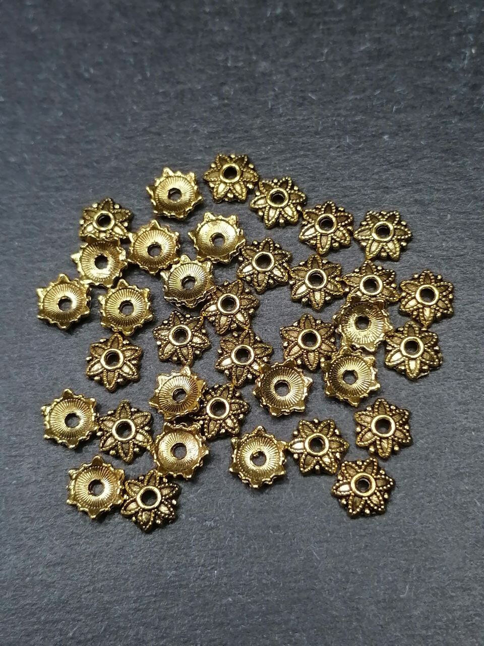 Шапочки для бусин Ким, для бижутерии, бижутерный сплав, 7x7x1,5 мм, золотистые, 50 шт.