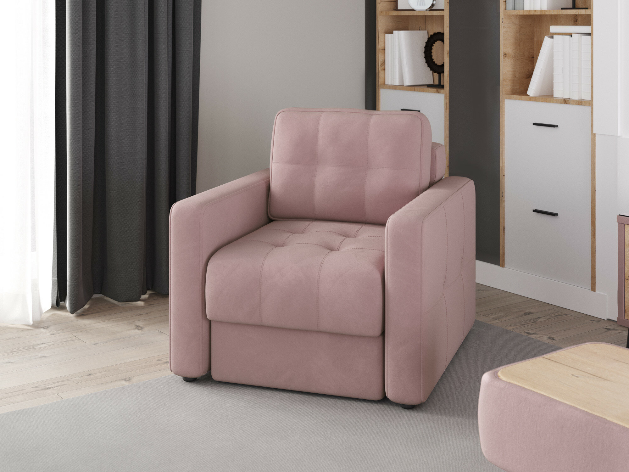 Кресло нераскладное, обивка двухслойный велюр, Пыльная роза (опоры 25мм)