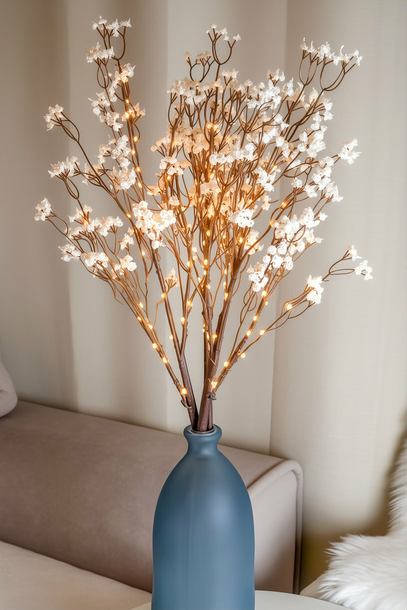 Набор декоративных светящихся веток эрмида, пластик, 45 тёплых белых микро LED-огней, 80 см, 3 шт, таймер, уличный, Winter Deco 4070757