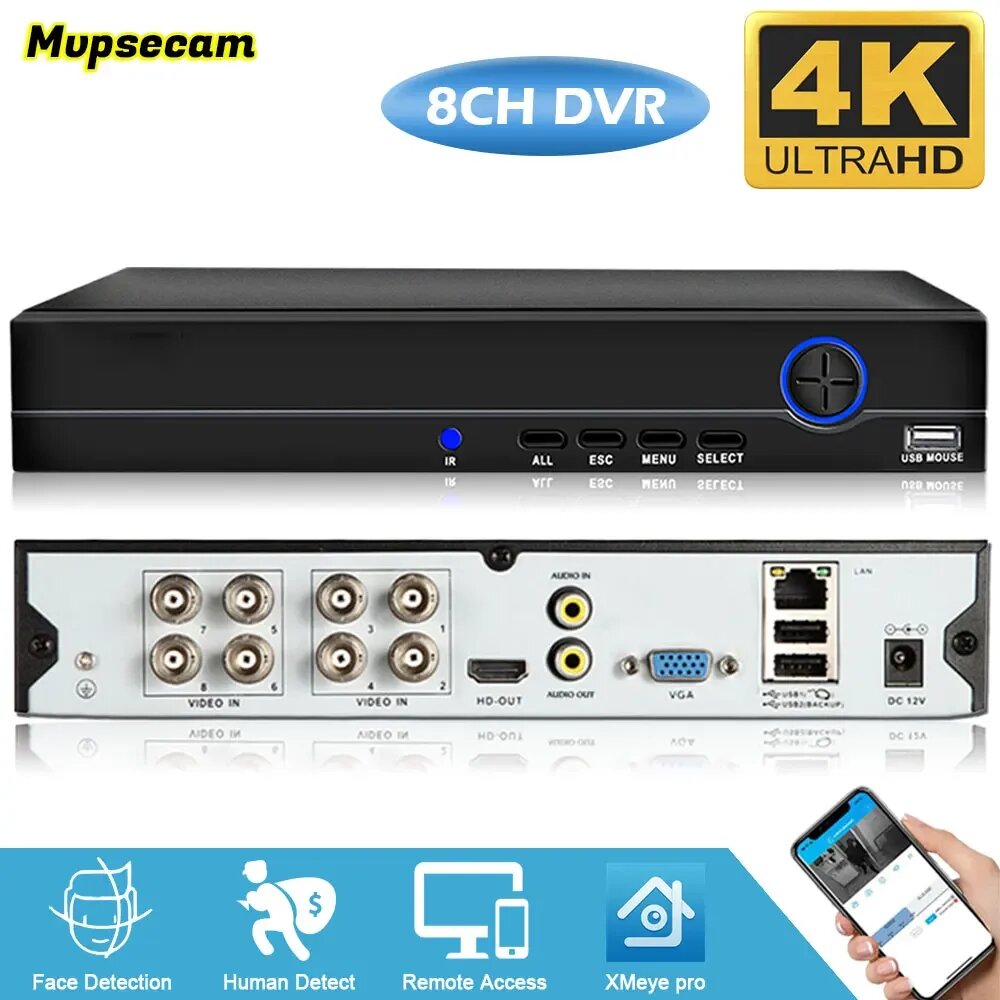 MvpSecam 8-канальный 4K 8МП гибридный AHD видеорегистратор, EU plug