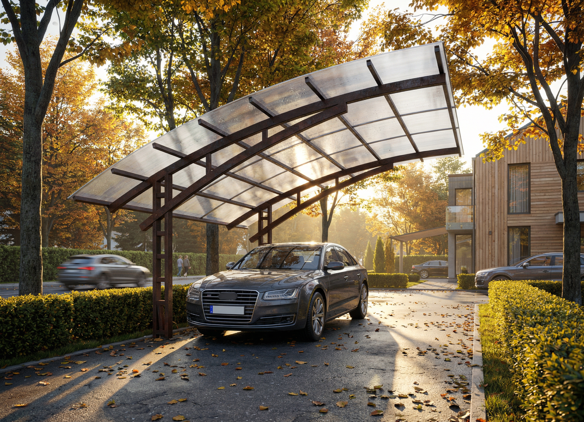 Автонавес консольный TEHNO ARМ-D, поликарбонат входит в комплект, размер 5,4x3,1 м, цвет шоколад RAL 8017