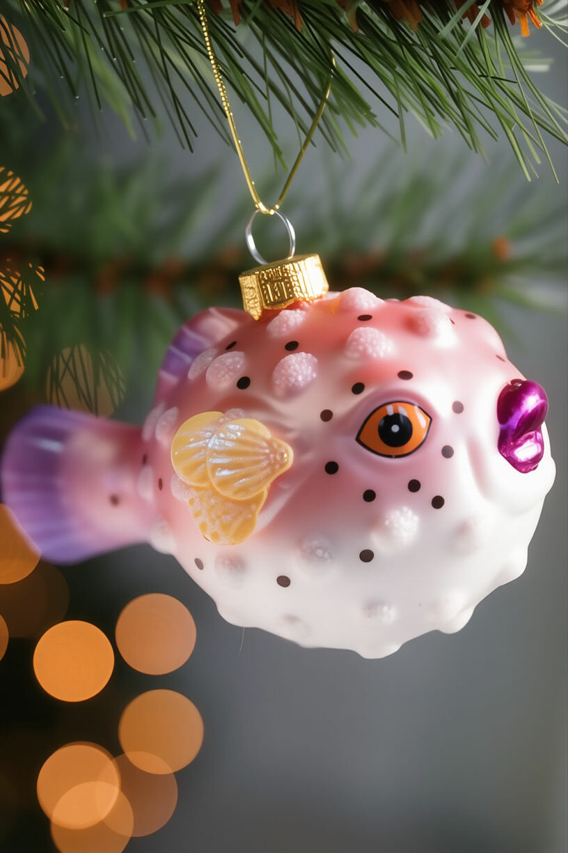 Ёлочная игрушка милая рыбка-ёж, стекло, 11 см, Winter Deco 4070120