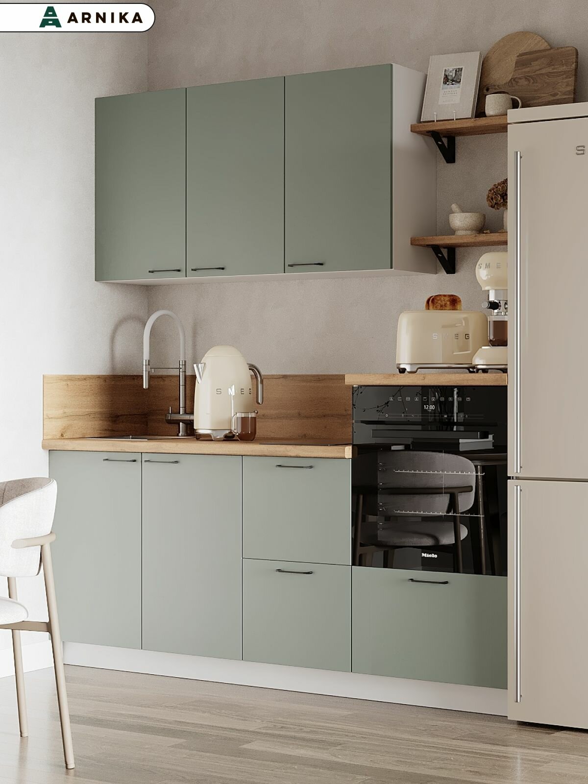 ARNIKA Кухонный гарнитур со столешницей "Дакия" 1,9м, цвет олива (зеленый), фасад Эмаль