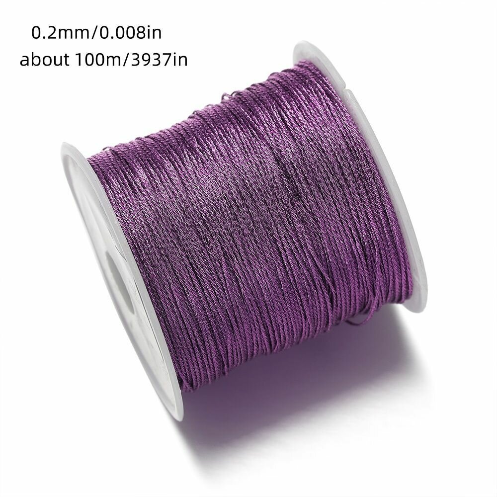 Нитки люрекс полиэфирные, катушка 100 м фиолетовая 0,2 мм, блестящая декоративная нить для шитья, вышивки и рукоделия