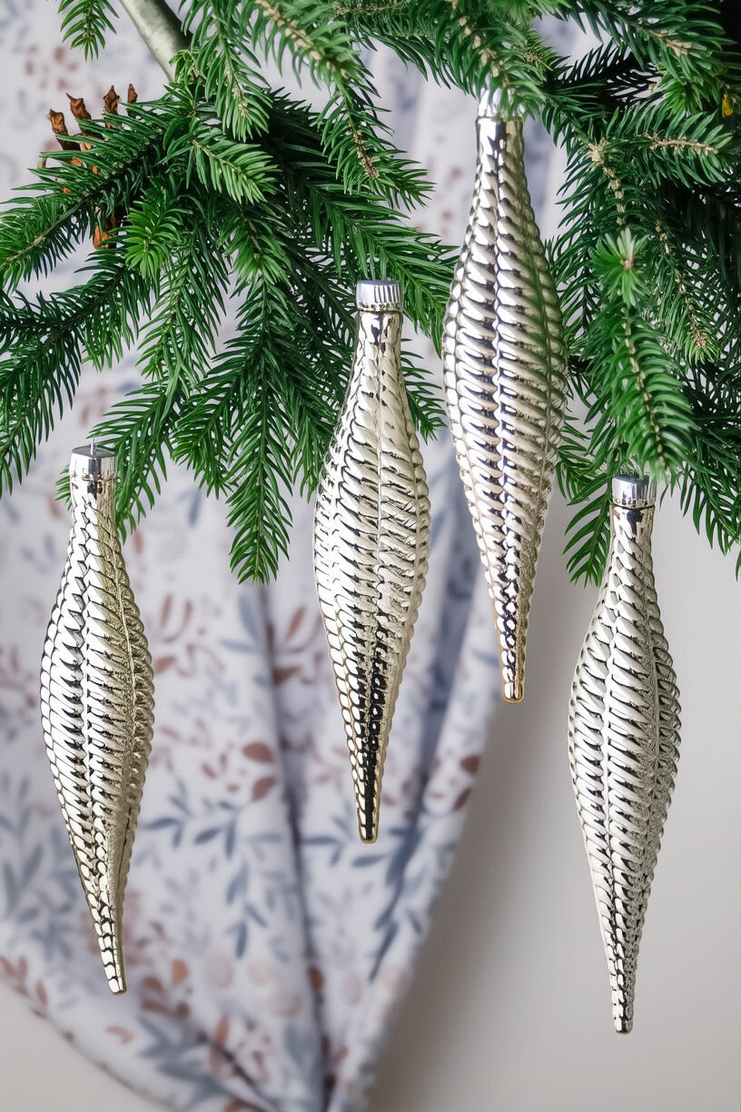 Набор ёлочных украшений сосульки - ондо ДИ гьяччо, пластик, белый антик, 15 см, 4 шт, Winter Deco 1000531