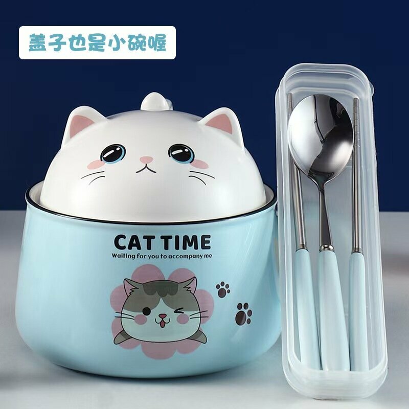 Миска для лапши быстрого приготовления 1020 мл с рисунком кота, удобная глубокая миска для супа и вторых блюд