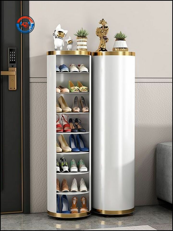 Обувница круглая вращающаяся 360, шкаф для обуви на 8 съемных ламинированных полок, корпус из авиационной стали с антикоррозийной обработкой, компактный органайзер для прихожей