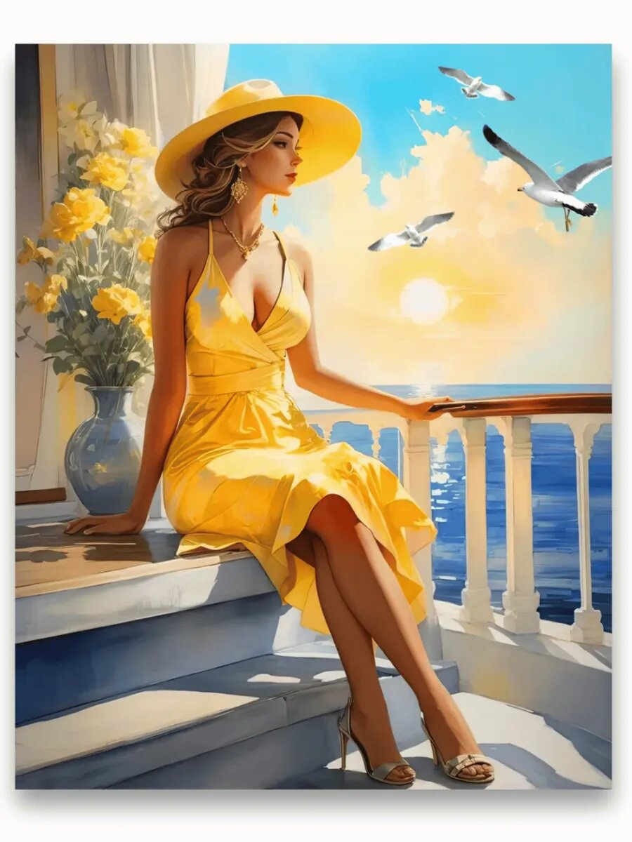 Картина по номерам 40x50 "Девушка в платье на берегу моря"