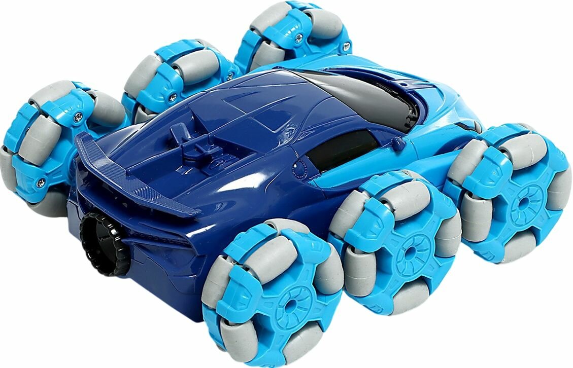 Машинка-перевертыш "Трюковая" на дистанционном управлении и с дымовым эффектом, машина радиоуправляемая, детский игрушечный транспорт, работает с аккумулятором, цвет синий