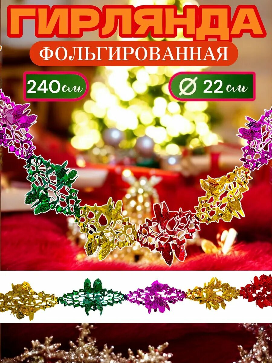 Гирлянда-растяжка, новогодняя, "Шишка", из фольги, с бахромой