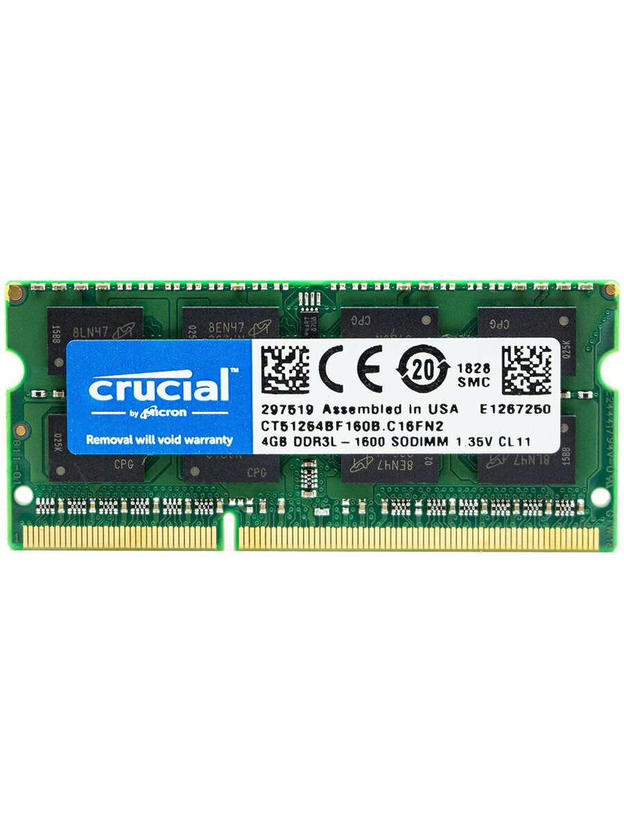Модуль памяти для ноутбука SODIMM DDR3L 4GB PC12800 1600МГц Crucial CT51264BF160B. C16FN2