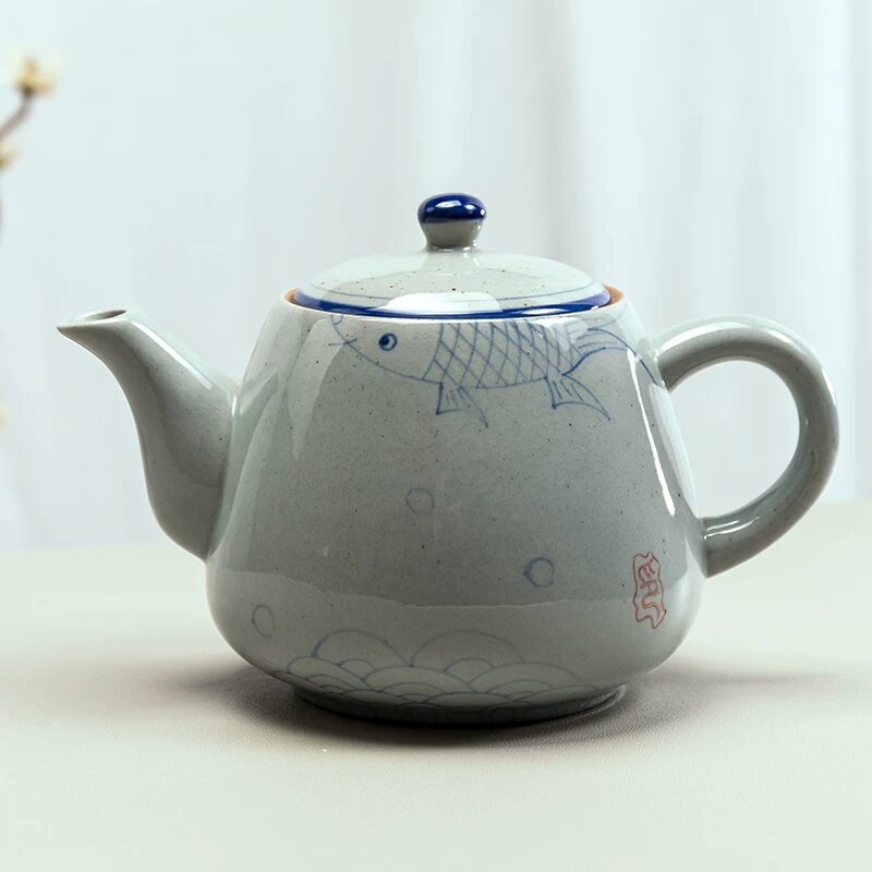 Керамический большой чайник, чайник с ручкой ручной росписи, бытовой термостойкий чайный набор, чайник для кафе, чайник