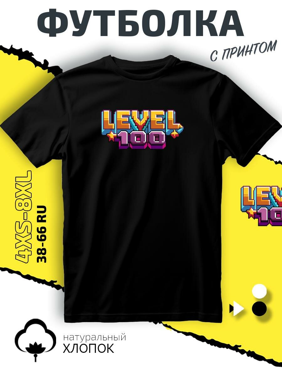 Футболка Уровень 100 мультфильм пиксельный арт