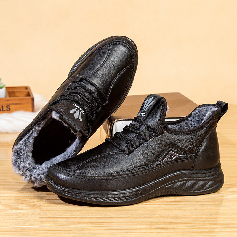 Мужские зимние ботинки на флисовой подкладке с утолщенным полиуретановым хлопком, традиционные пекинские тканевые туфли, с мягкой нескользящей подошвой, теплые, подходят для мужчин среднего и старшего возраста, EU:38