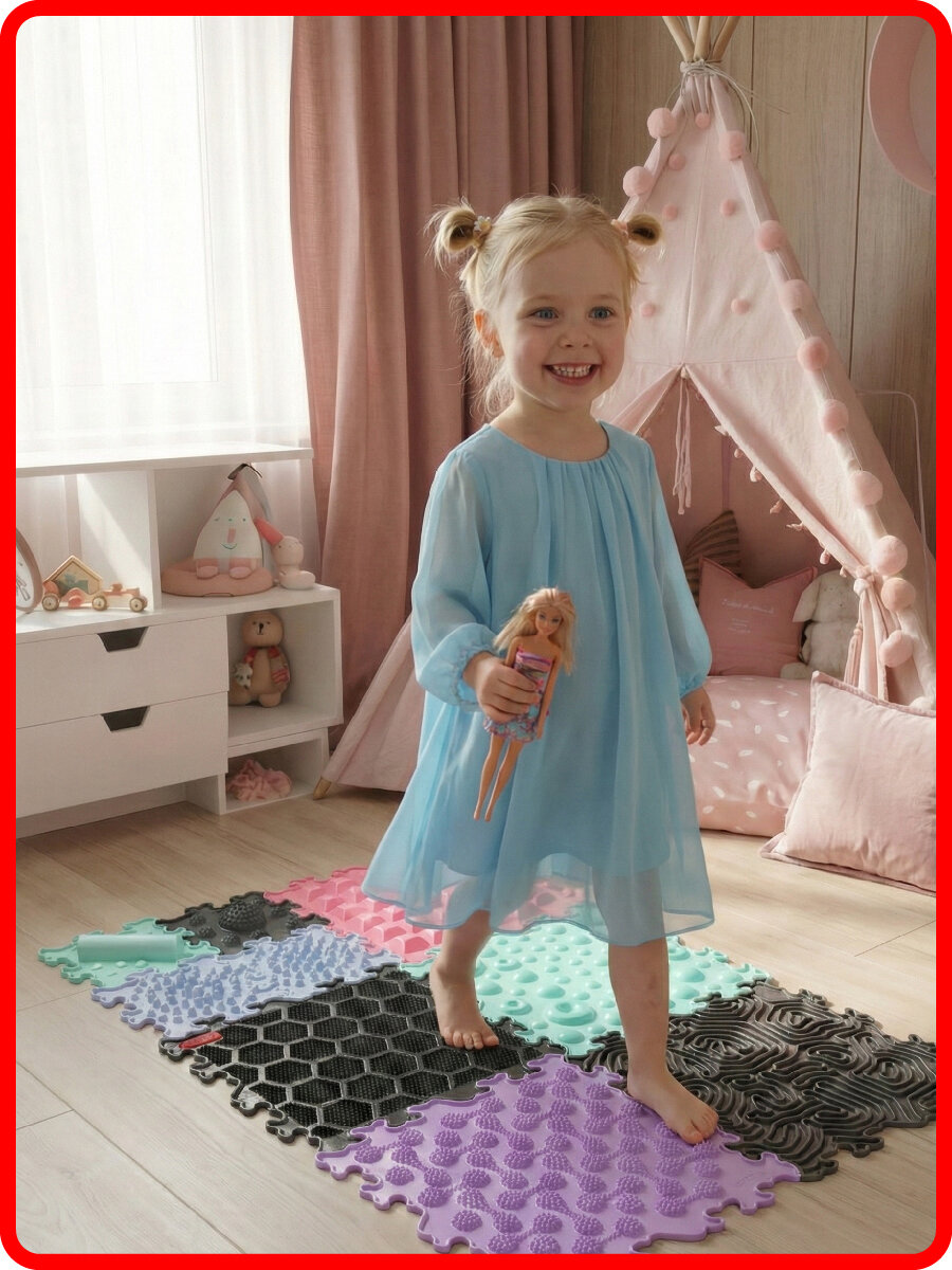 Модульный детский развивающий коврик-пазл SPORTO.ONE, Зефир, 9 модулей - для игр и развития моторики