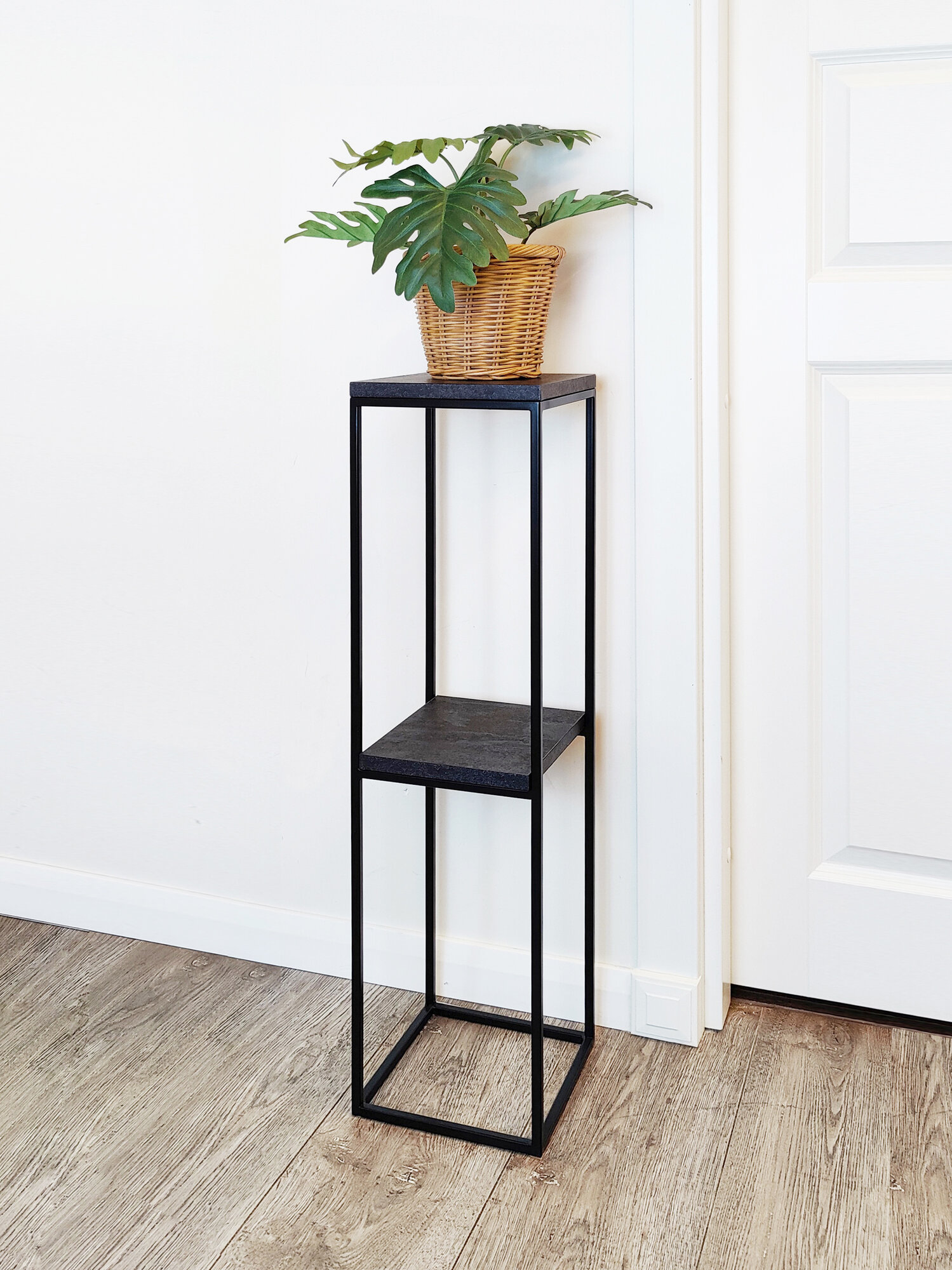 Подставка для цветов напольная металлическая поликлет, двухуровневая, цвет чёрный камень