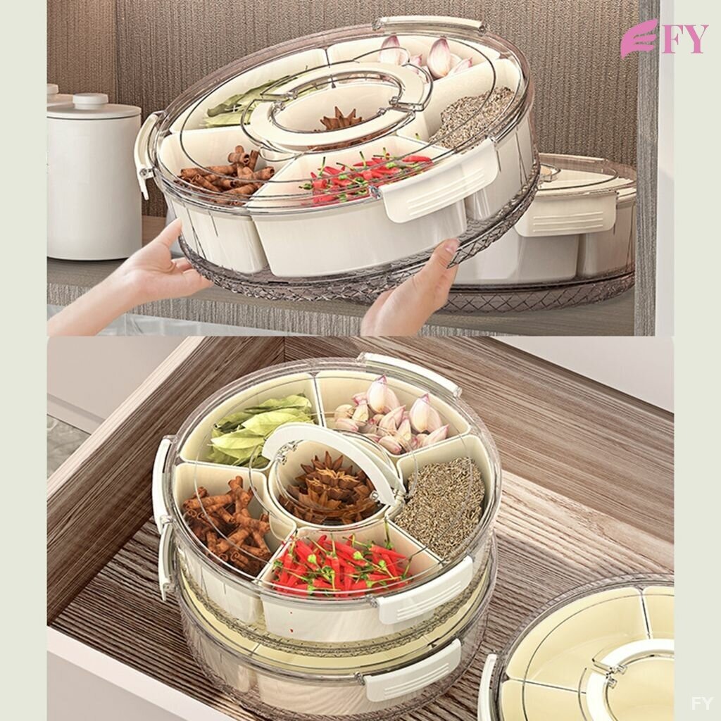 Портативная кухонная корзина для хранения, вращающийся круглый контейнер с разделенными секциями сохранения свежести
