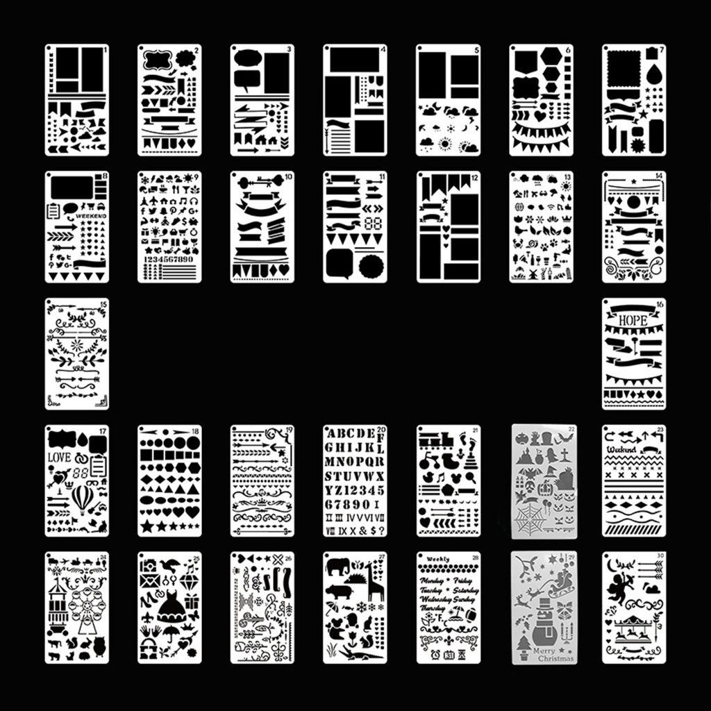 Набор трафаретов для скрапбукинга из 30 частей - шаблоны для рисования для ведения журналов, блокнотов и открыток.