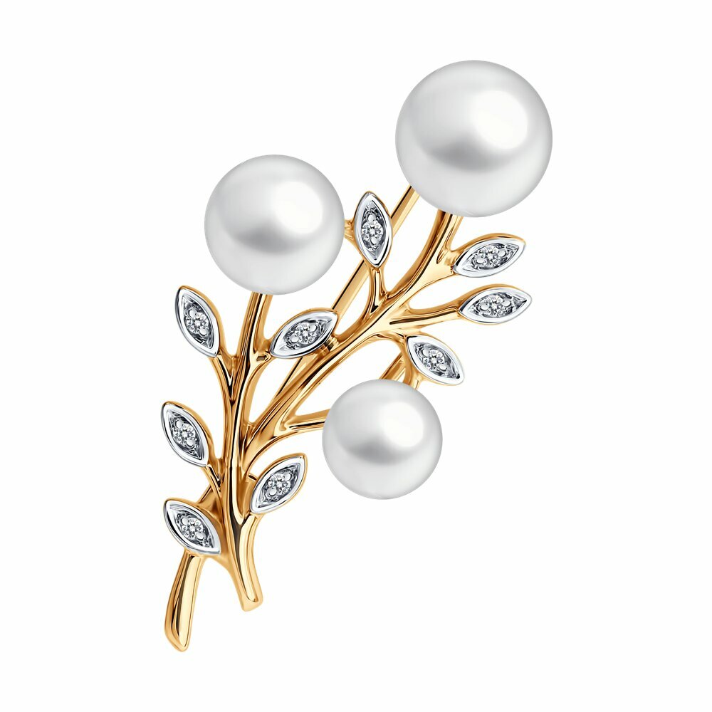 Брошь, красное золото, 585 проба, жемчуг