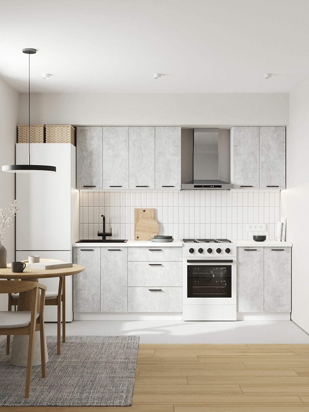 Кухонный гарнитур Урбан 1.8 м, мебель для дома и кухни, Белый / Цемент светлый