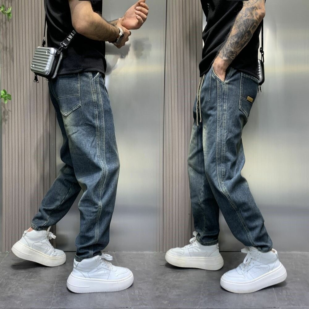 Тренд RONG CH Джинсы Мужские Осенние Широкие Ноги Уличные Трендовые Кроп Деним, Размер_XL