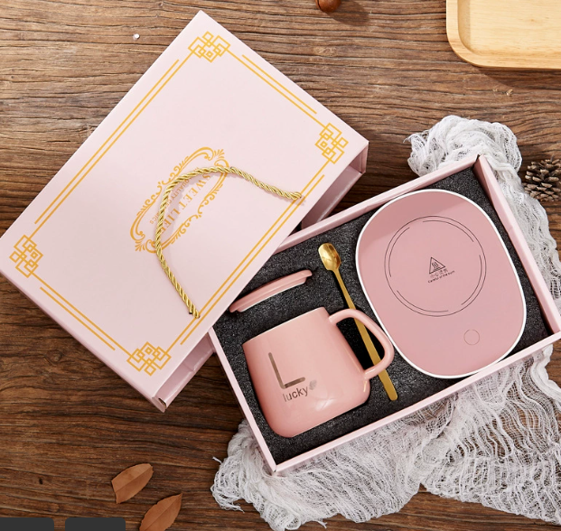 Кружка "Подарочный набор", керамика/пластик, для горячих напитков, розовая