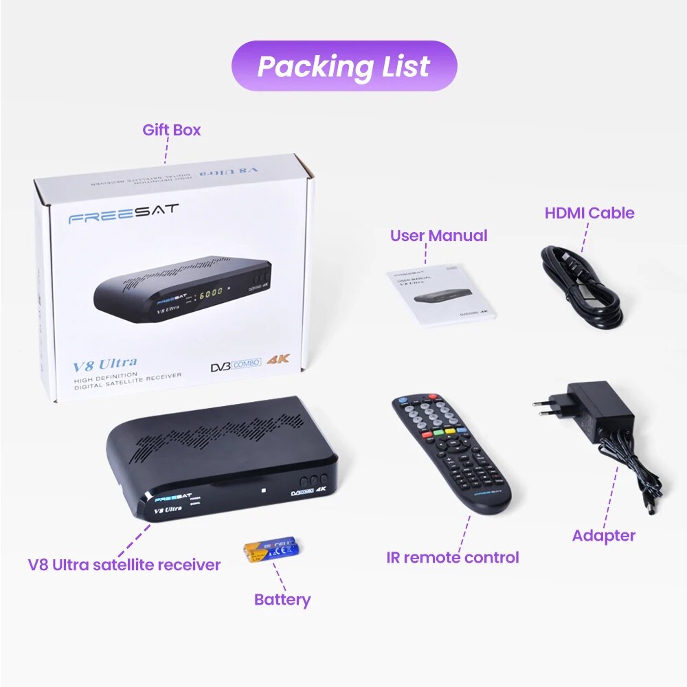 Спутниковый ресивер FREE SAT V8 Ultra 4K Европейская вилка (EU Plug)