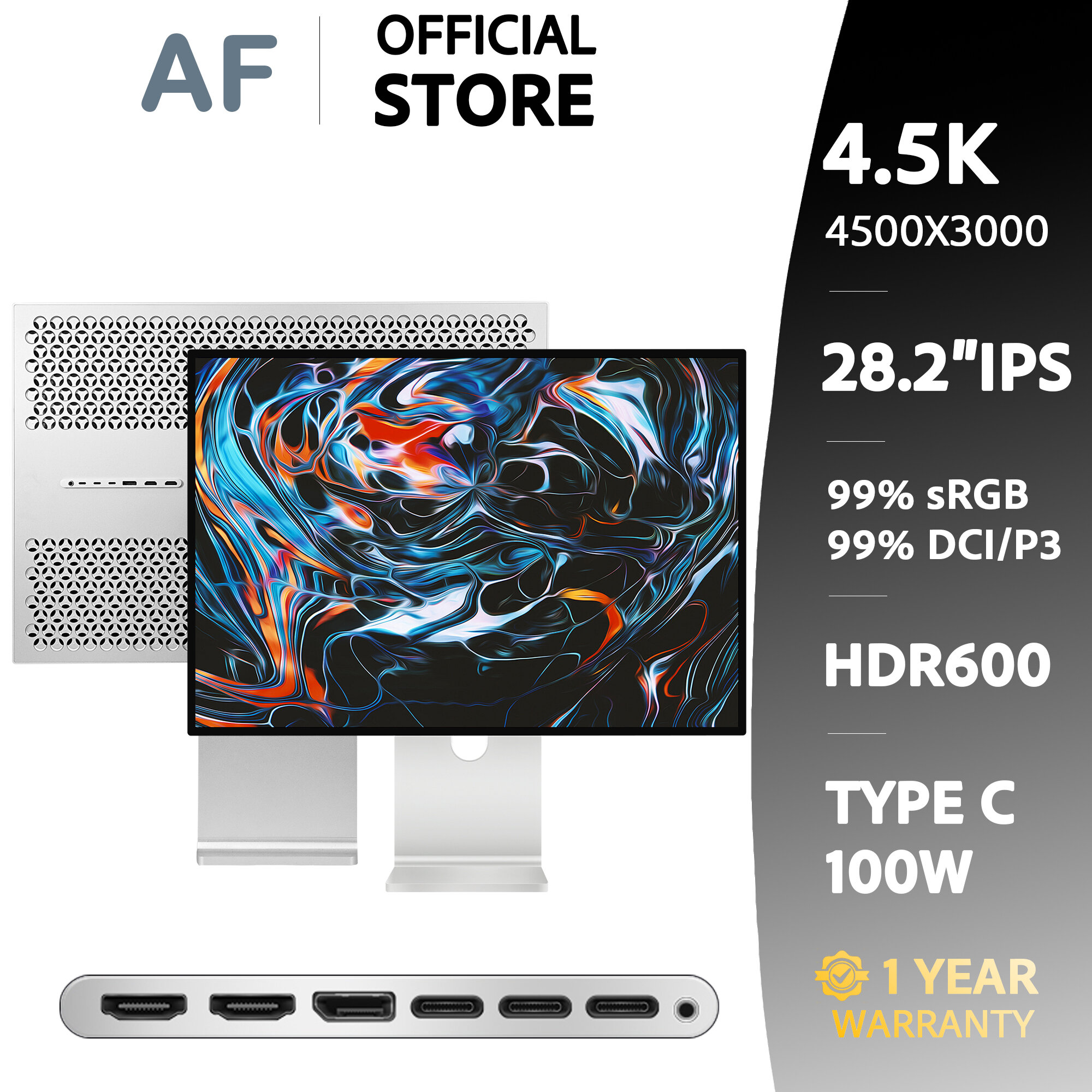 28,2" 4,5K монитор для дизайна, IPS, 99% DCI-P3, 500 кд/м², алюминиевый корпус с сетчатой задней панелью