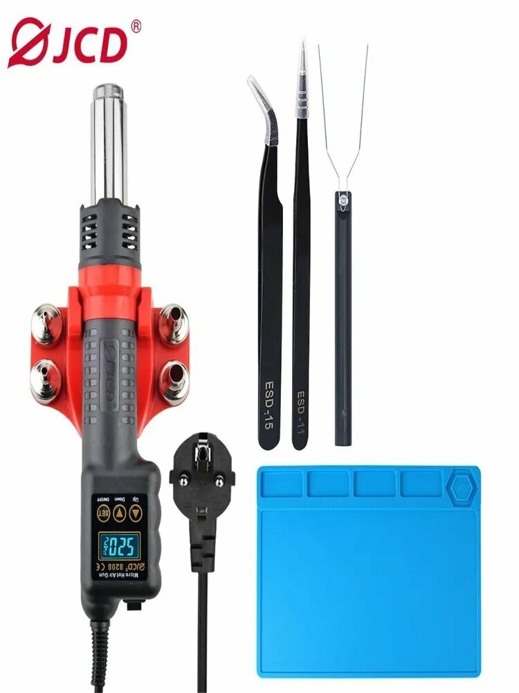 JCD Паяльный фен 750 Вт, Керамический нагреватель, 6 предметов