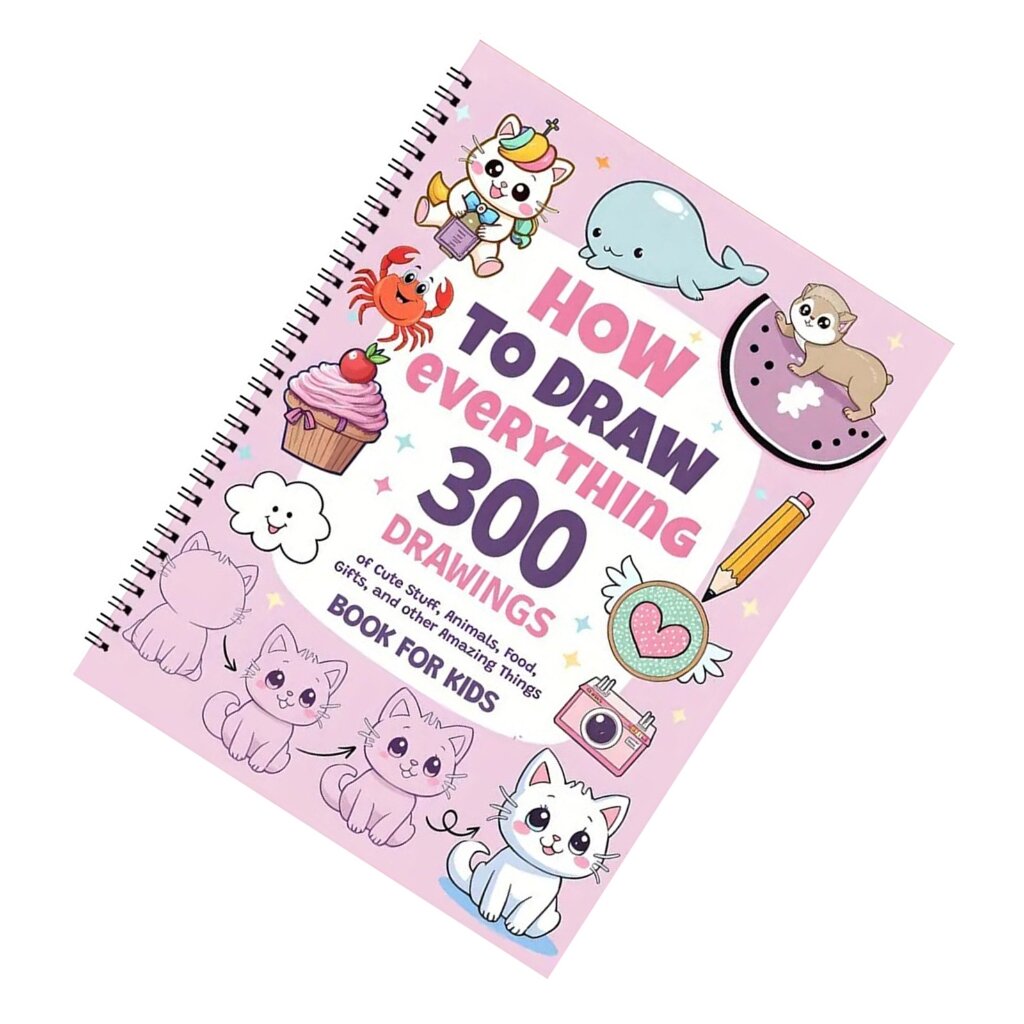 Пошаговая книга для рисования. Книжка-раскраска с милыми узорами в виде еды для животных. Легко рисовать для снятия стресса, релаксации.