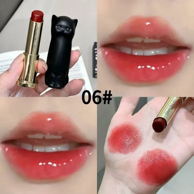 Бальзам для губ, против трещин и морщинок, увлажняющий и питательный, Розовый айс-тей #06, форма кота, длительное увлажнение, защита от пересыхания губ, уменьшение морщинок губ, увлажнение губ, питание губ, облик кота, ежедневный макияж, губной цвет