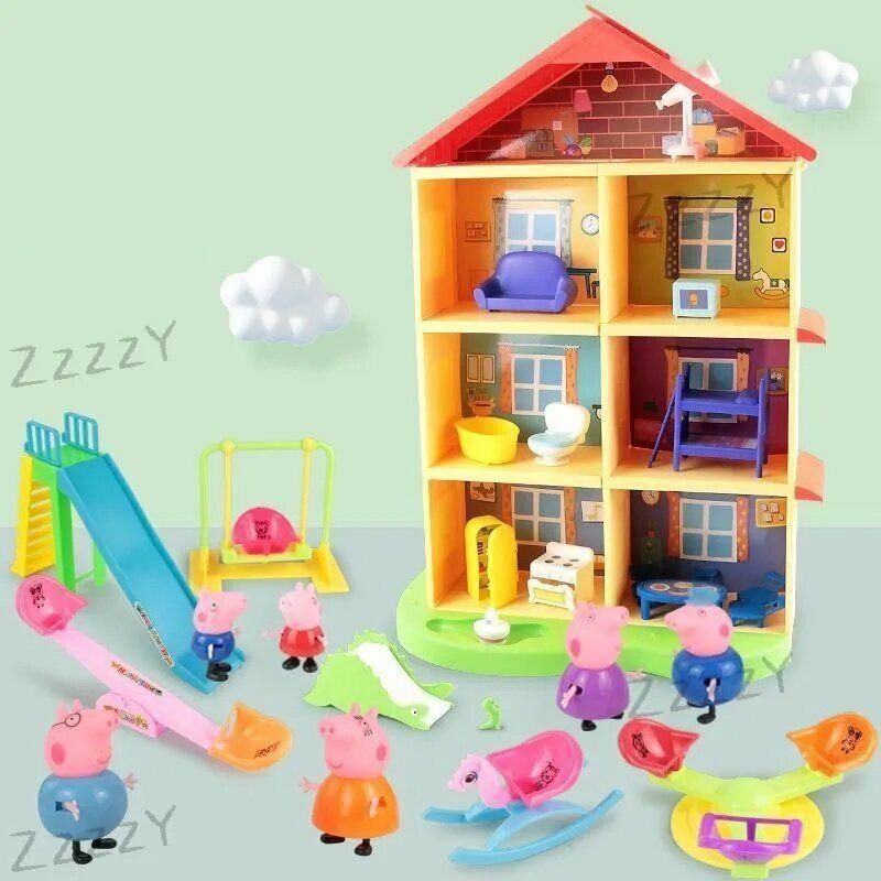 Свинка Пеппа Peppa Pig Детские игрушки Peppa Pig Simulation House 6 Character Gift Set