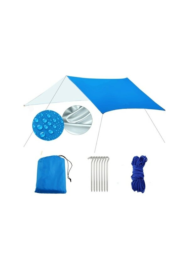 Квадратная навесная палатка для улицы 3-4 человека, водонепроницаемая и защищающая от солнца беседка для пляжа, легкий серебристый покрытый коврик пола, 1x серебристый покрытый навес, 1x веревка для ветра, 1x сумка для хранения, 1x сумка для аксессуаров,