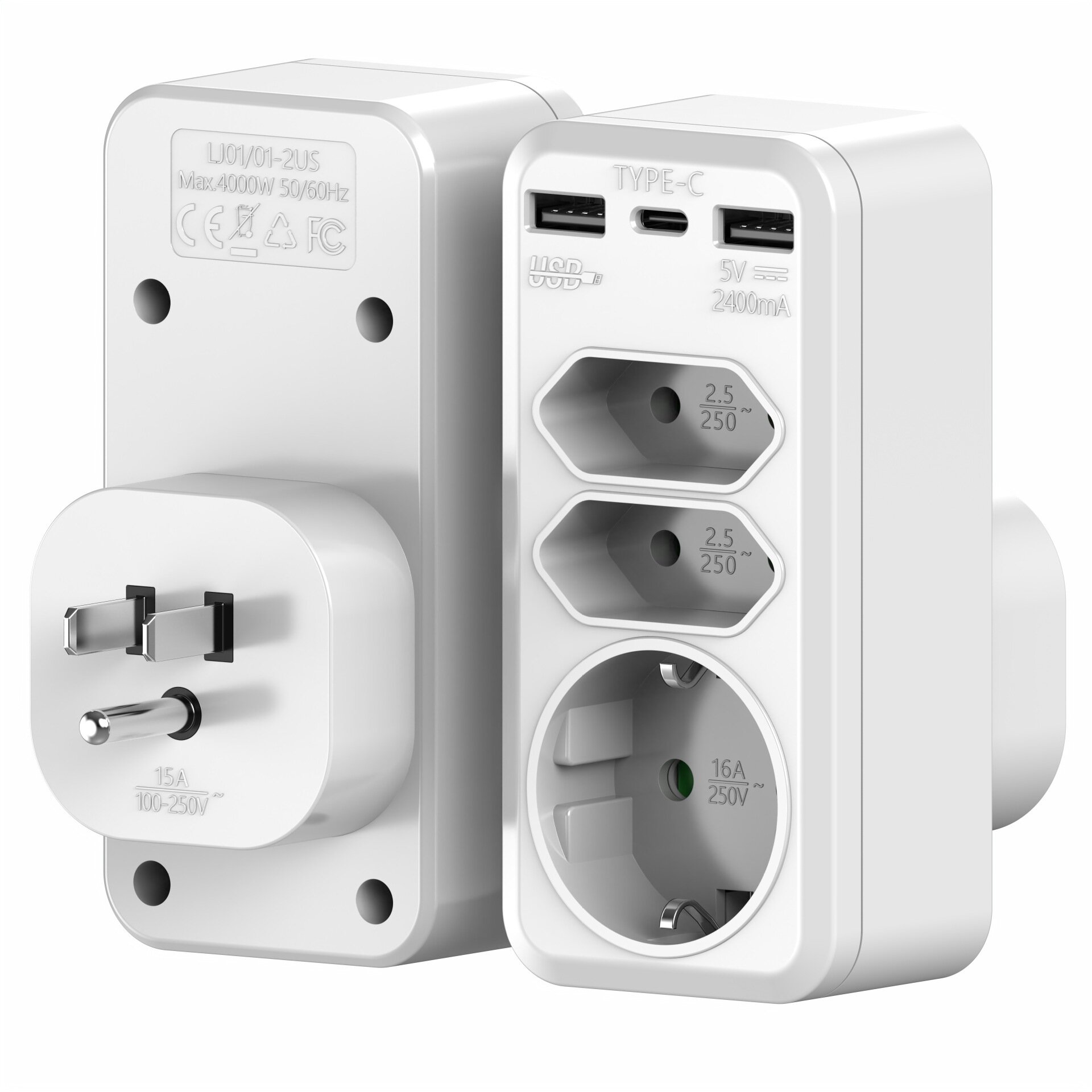 Немецкая стандартная вилка, переходник с немецко-американского стандарта на европейский, адаптер с американского на европейский стандарт typec+USB.