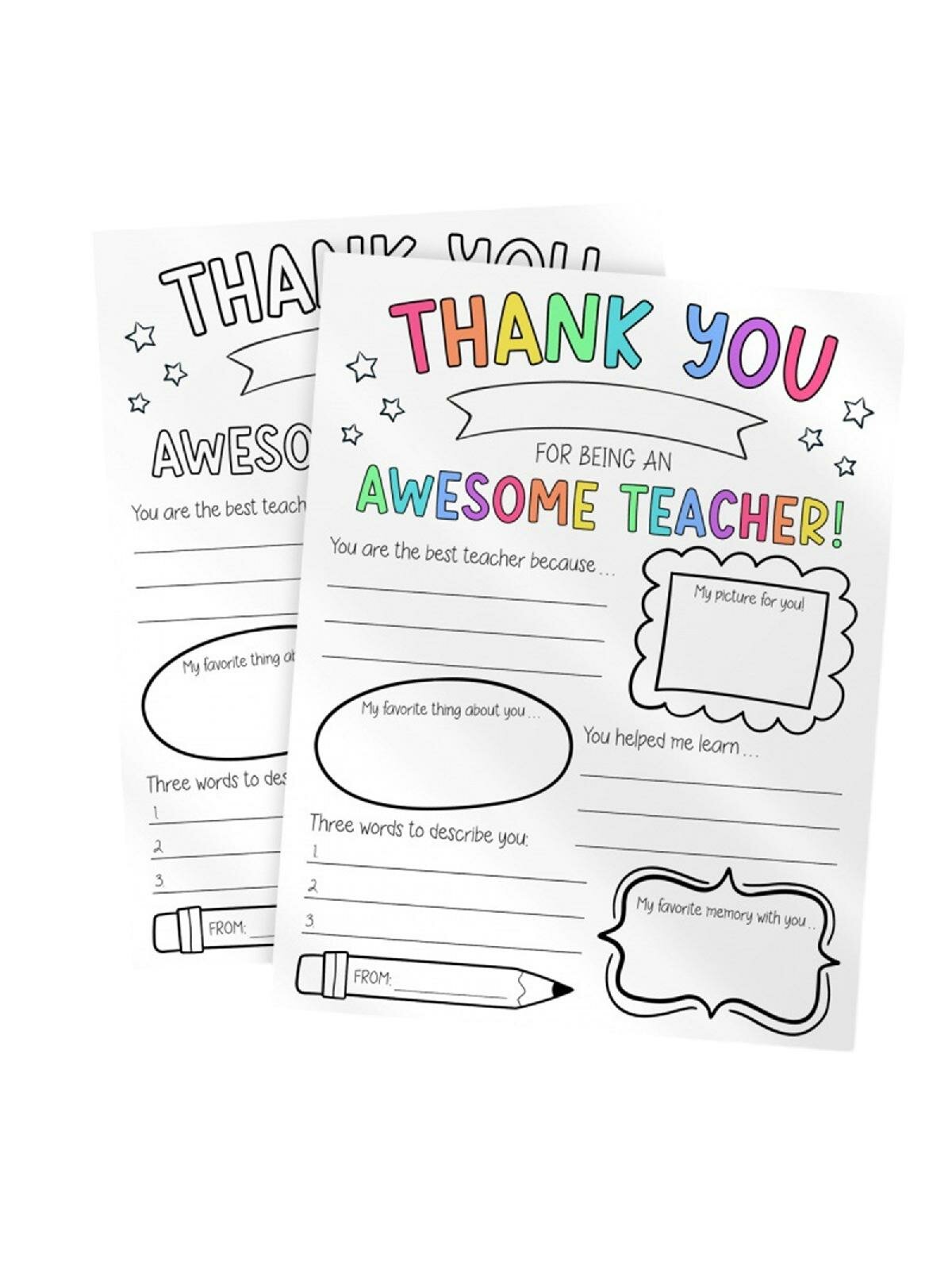 2 подарочные открытки-раскраски для учителей на День учителя, поздравительные открытки