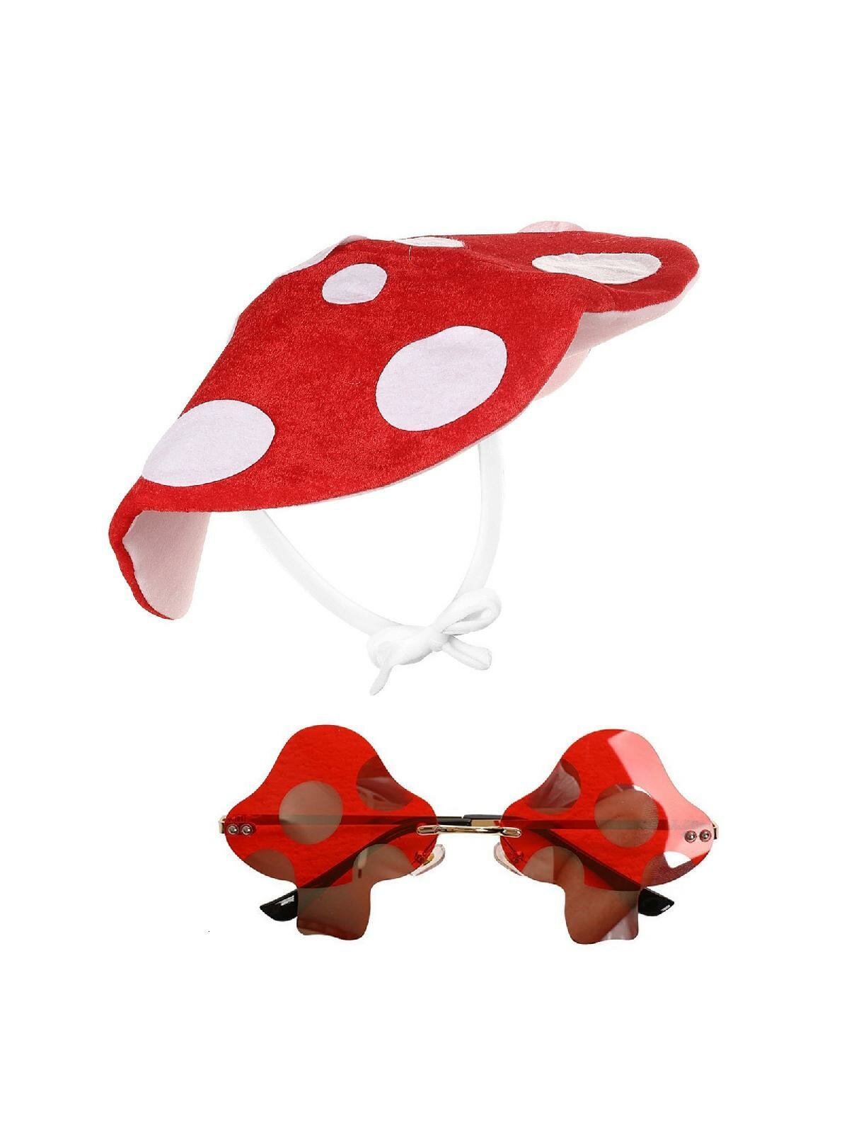 Шляпа гриб и очки в рамке для вечеринки, красный