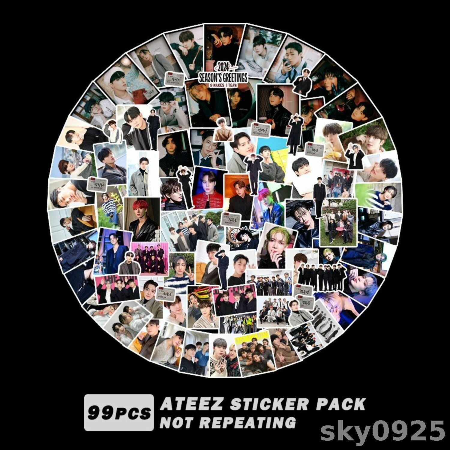 Эксклюзивный набор из 99 виниловых анименаклеек ATEEZ SEASON'S GREETINGS 2024, альбом и мерч Kpop в водонепроницаемом исполнении