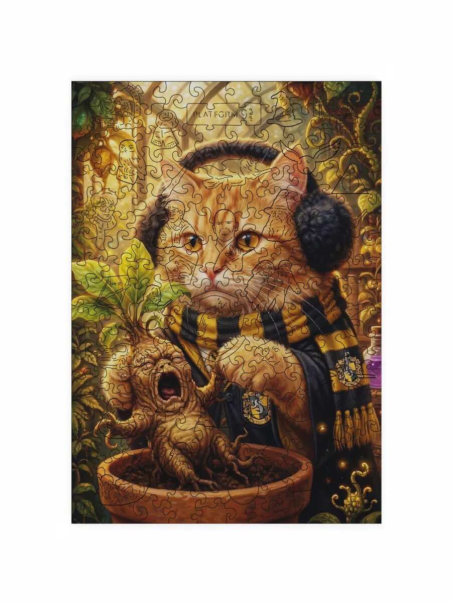 Коты Хогвартса Пуффендуй, деревянный пазл — фото 1