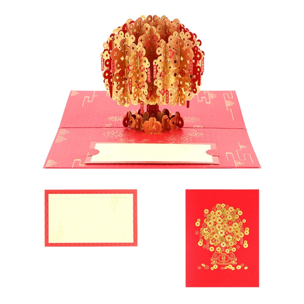 3D Поздравительная Открытка на Китайский Новый Год "Год Змеи" Из Золотой Фольги "Денежное Дерево"