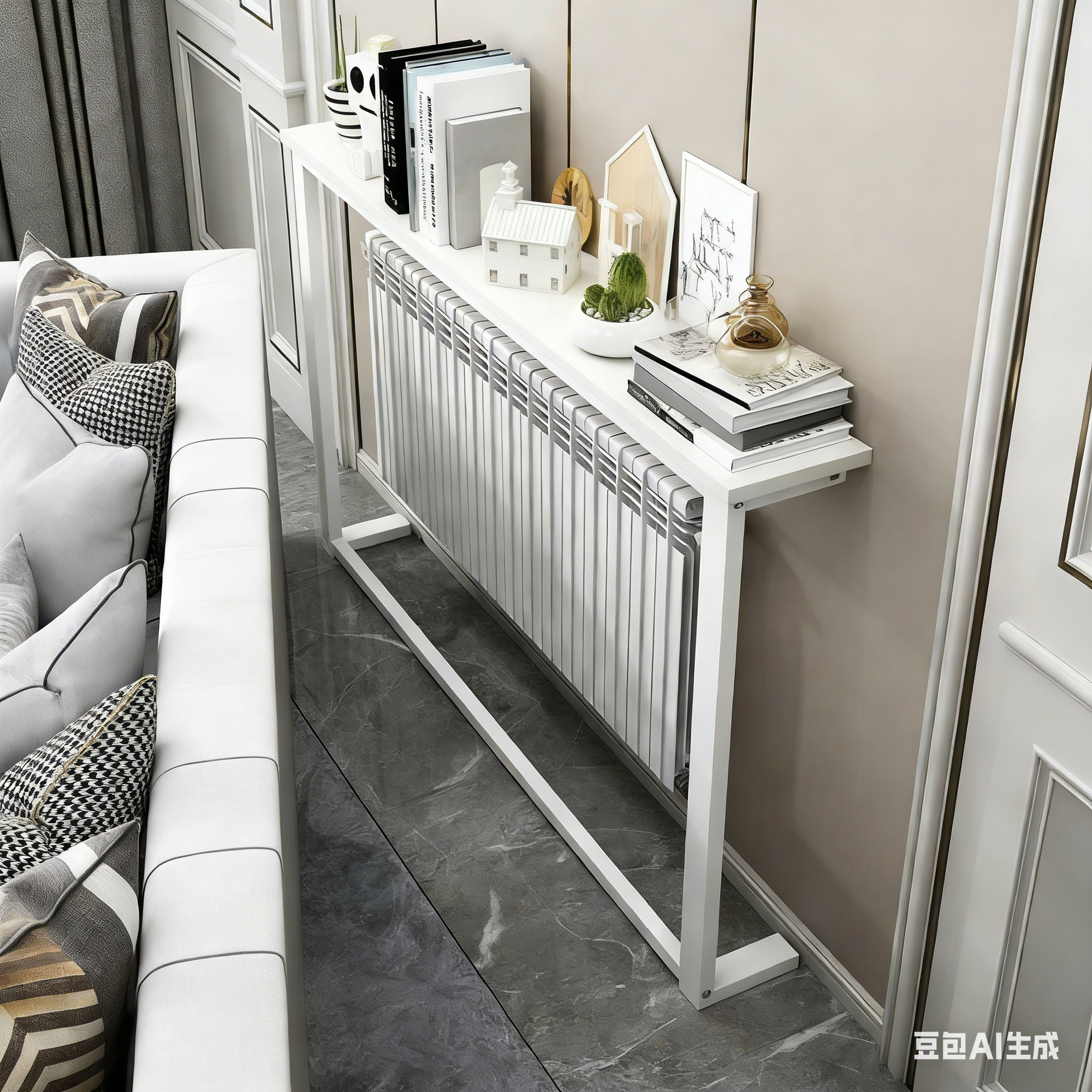 Консольный столик, 1 секция, 60x15x80 см, цвет слоновая кость
