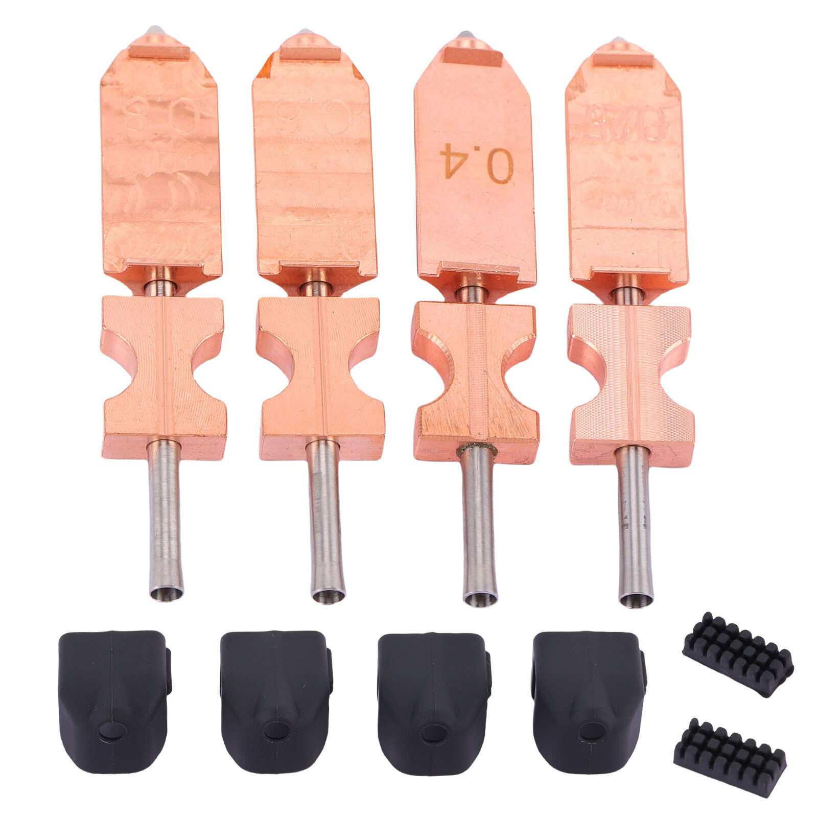 Комплект из 4 сменных хотэндов для 3D-принтера Flashforge AD5X: быстросъемное сопло 0,25 мм, 0,4 мм, 0,6 мм, 0,8 мм с нагревательным блоком и трубкой для подачи материала.