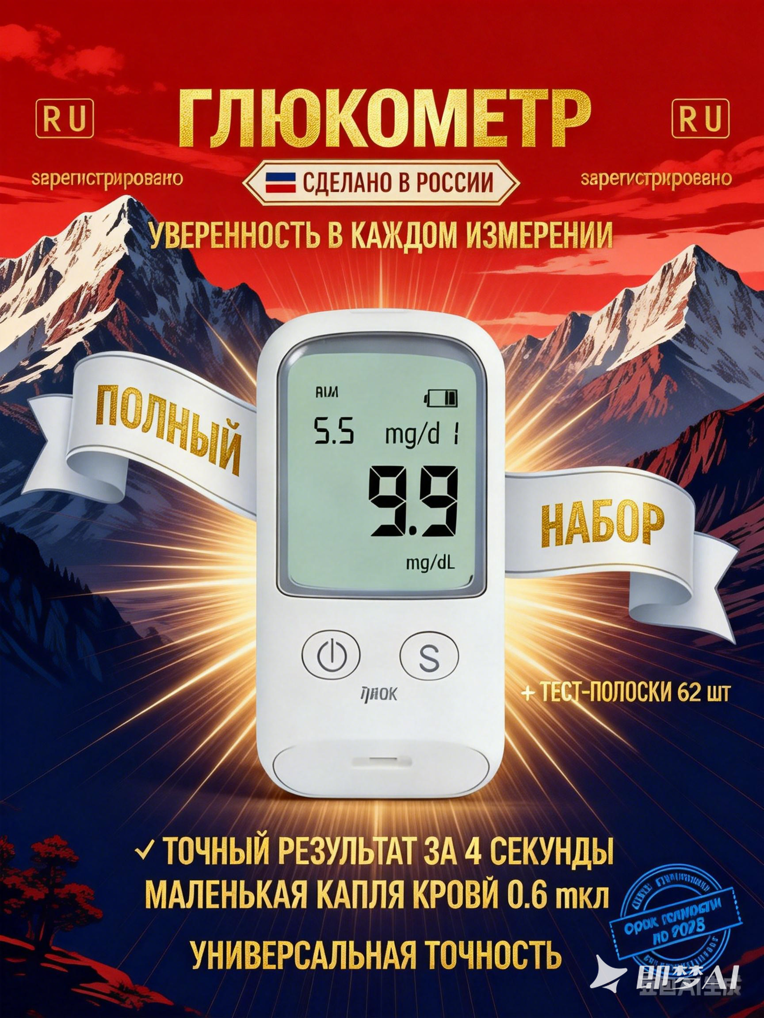 Набор мониторов уровня глюкозы в крови с тест-полосками x 25и ланцетами x 25