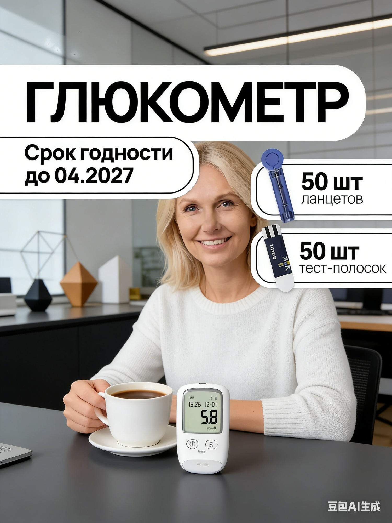 Набор мониторов уровня глюкозы в крови с тест-полосками x 25и ланцетами x 25