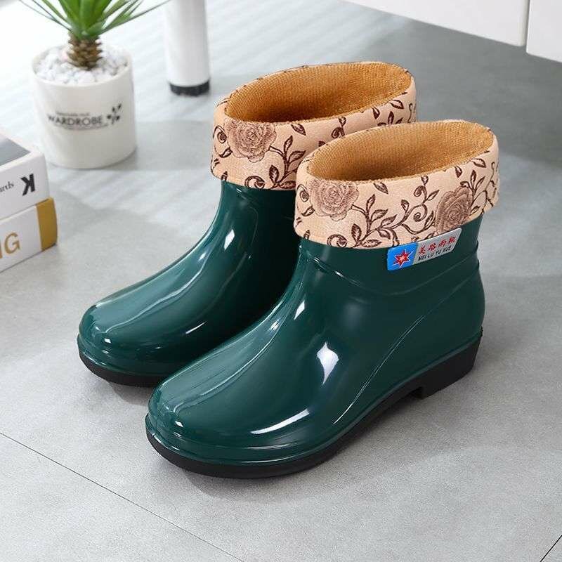 Женские короткие дождевые сапоги весна и осень, низкие водонепроницаемые сапоги, нескользящая толстая подошва, устойчивые к износу резиновые сапоги для мытья посуды, теплая обувь для женщин
