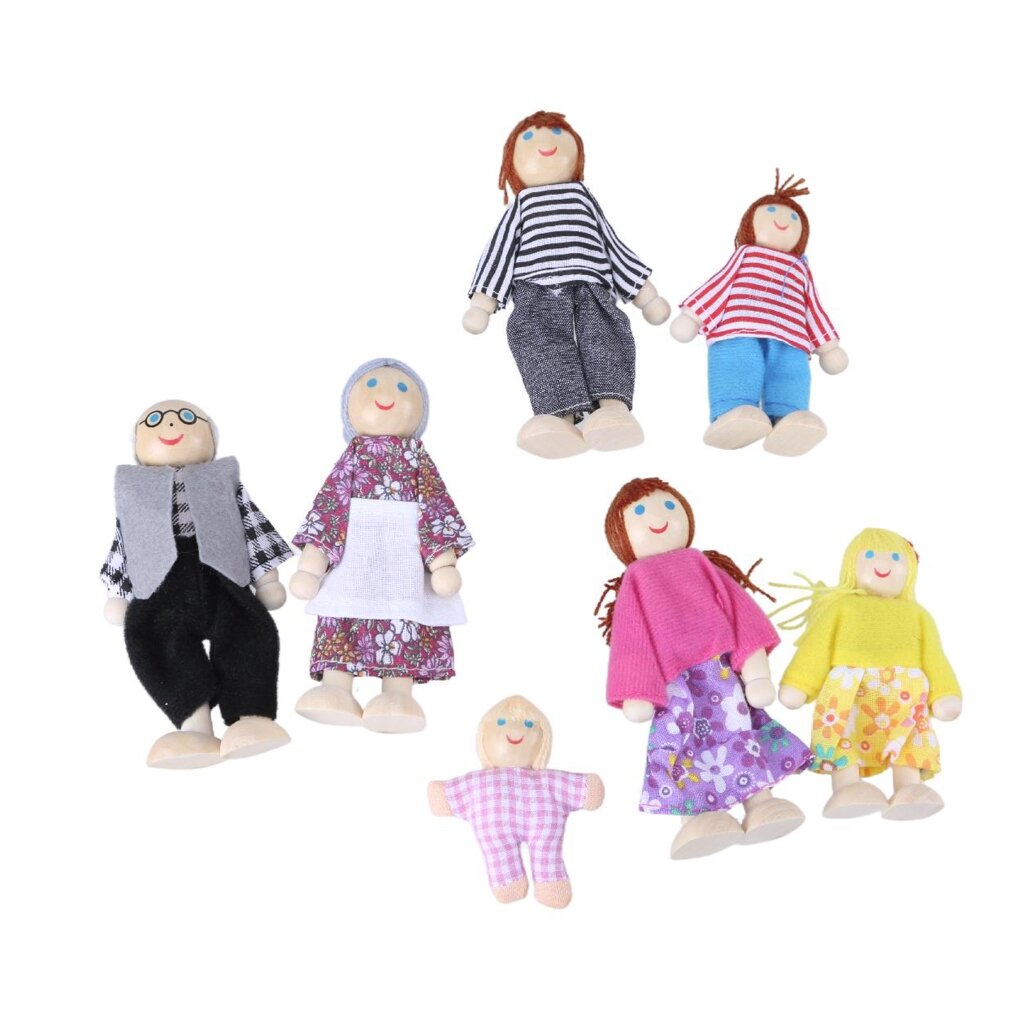 7 шт./компл. Счастливый Дом Семейные Куклы Деревянные Фигурки Персонажей, Одетых Детьми Для Девочек L