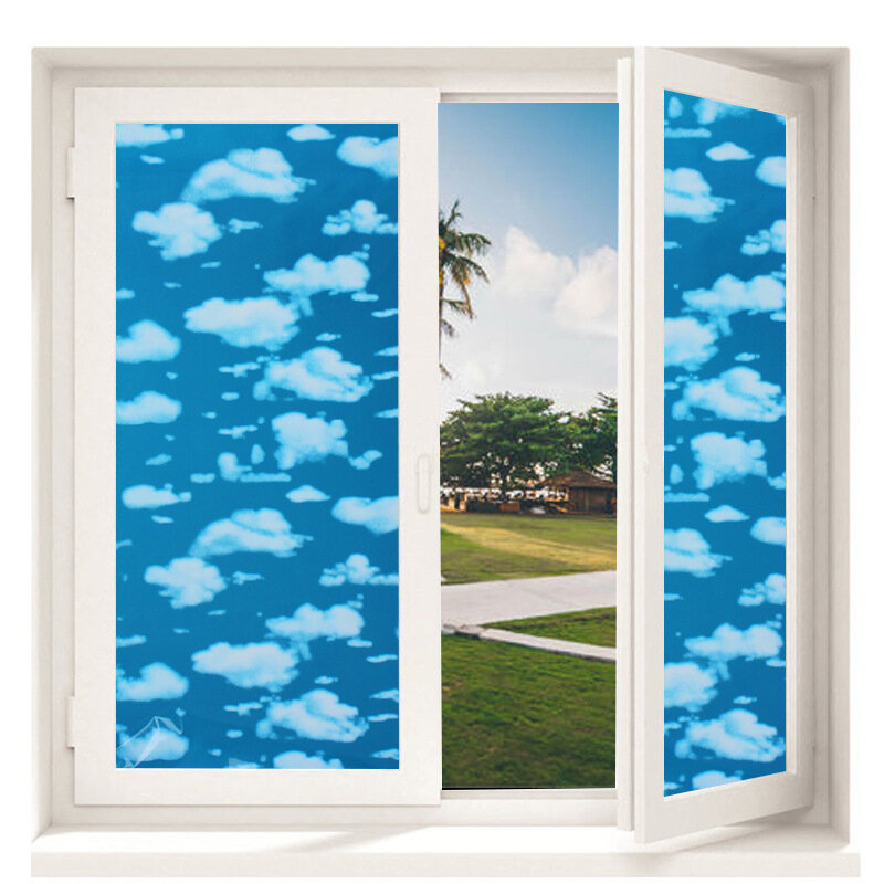 Синее небо и белые облака, стеклянные наклейки для декора раздвижных дверей ванной комнаты, оконная пленка для ванной,